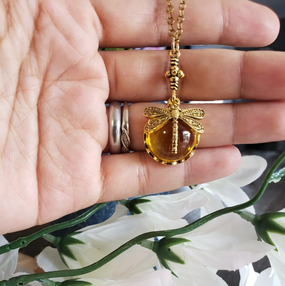 PONCRAFTS | Jewelry | Vintage Dragonfly Moon Stone Necklace Yellow ...